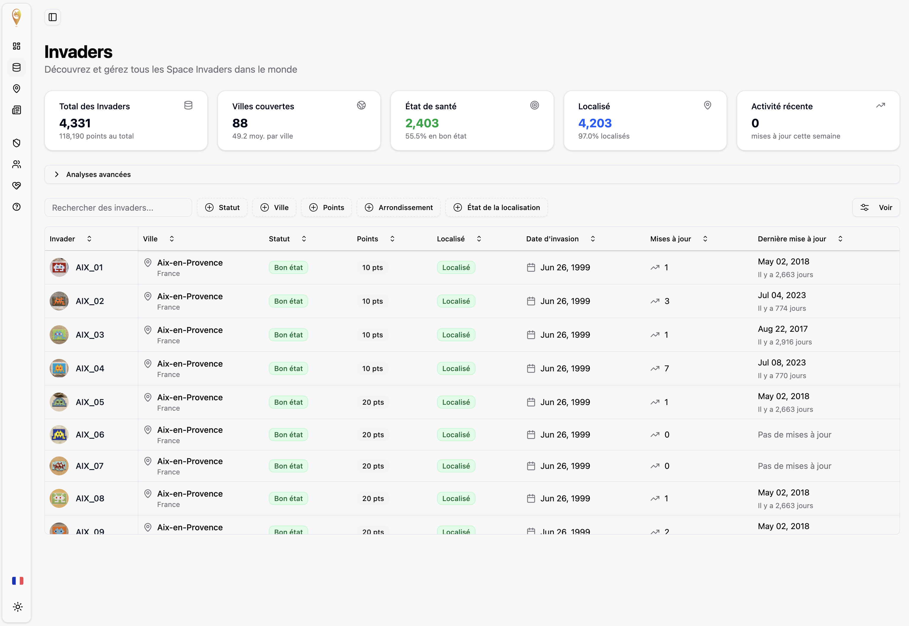 Mapvaders - Interactive Space Invaders Map & Collection App